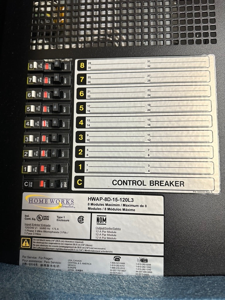 NEW! Lutron HWAP-8D-15-120L3 Arc fault breaker panel - 8 module, 59” e ...